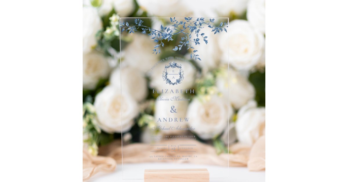 Elegant French Vintage Blue Floral Wedding Acrylic Sign | Zazzle