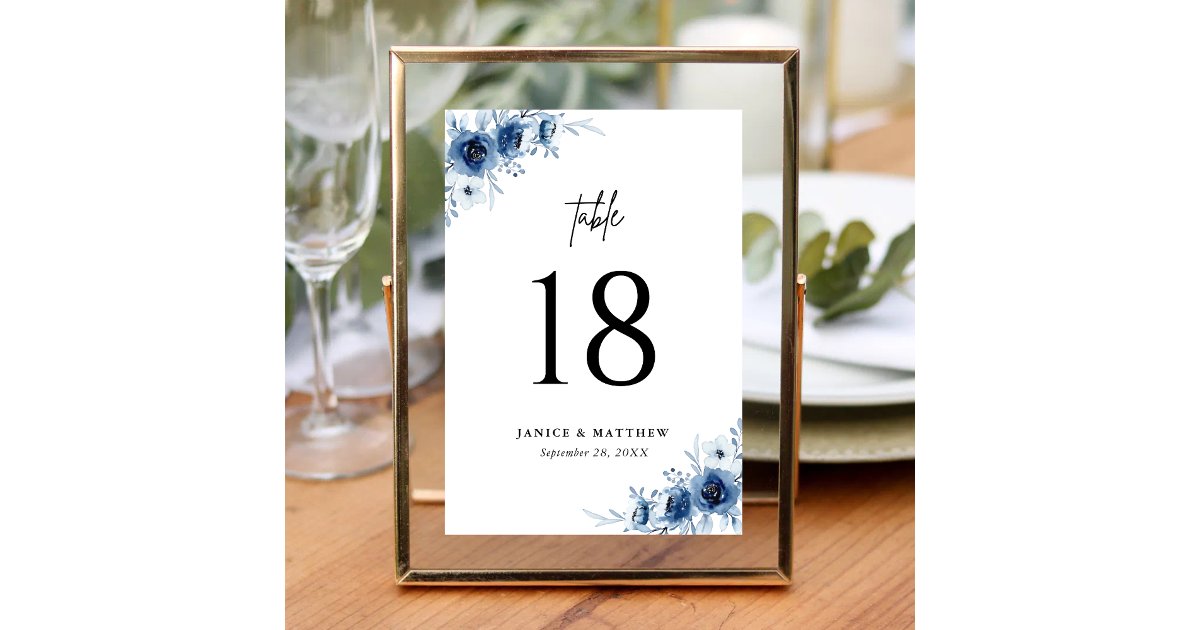 Elegant French Vintage Blue Floral Wedding Table Number | Zazzle