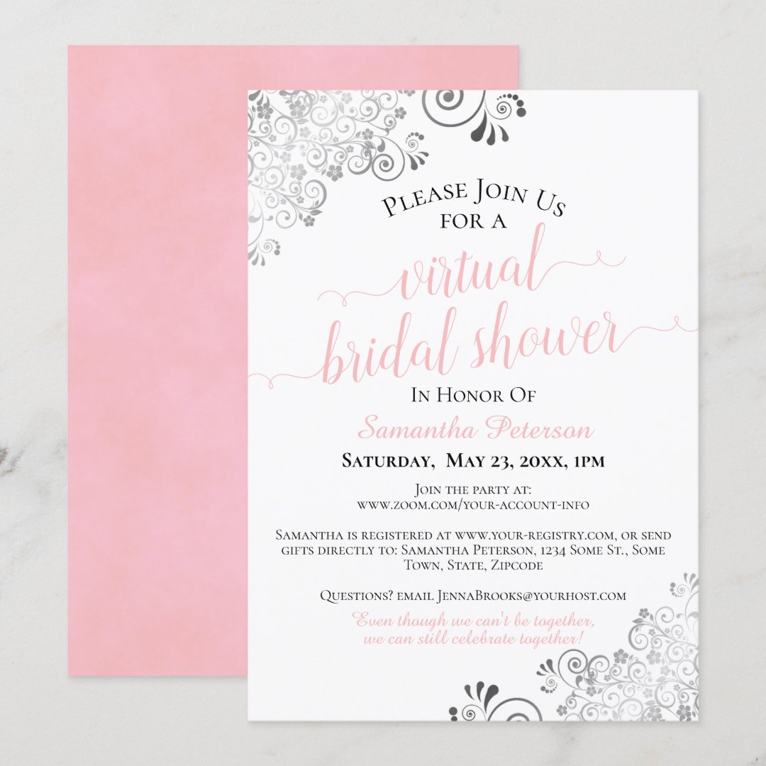 Elegant Frilly Pink & White Virtual Bridal Shower Invitation | Zazzle
