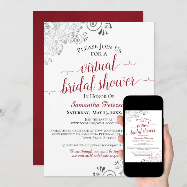 Elegant Frilly Red & White Virtual Bridal Shower Invitation | Zazzle