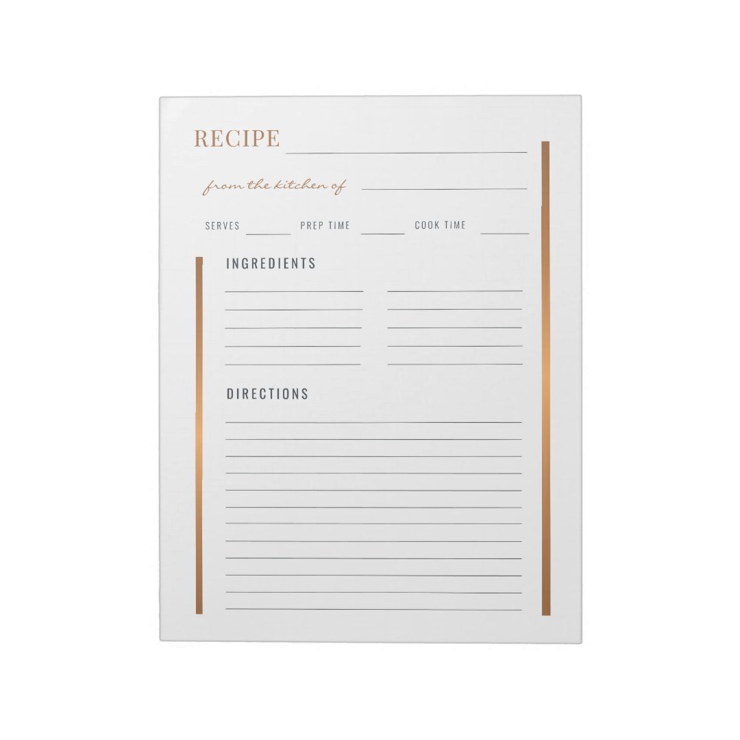 Elegant from the kitchen of blank recipe sheet notepad | Zazzle