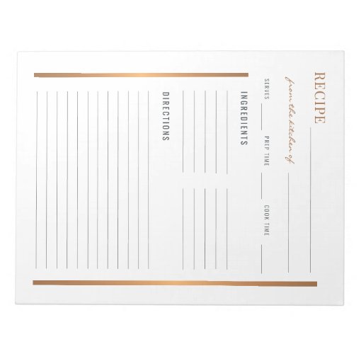 Elegant from the kitchen of blank recipe sheet notepad | Zazzle