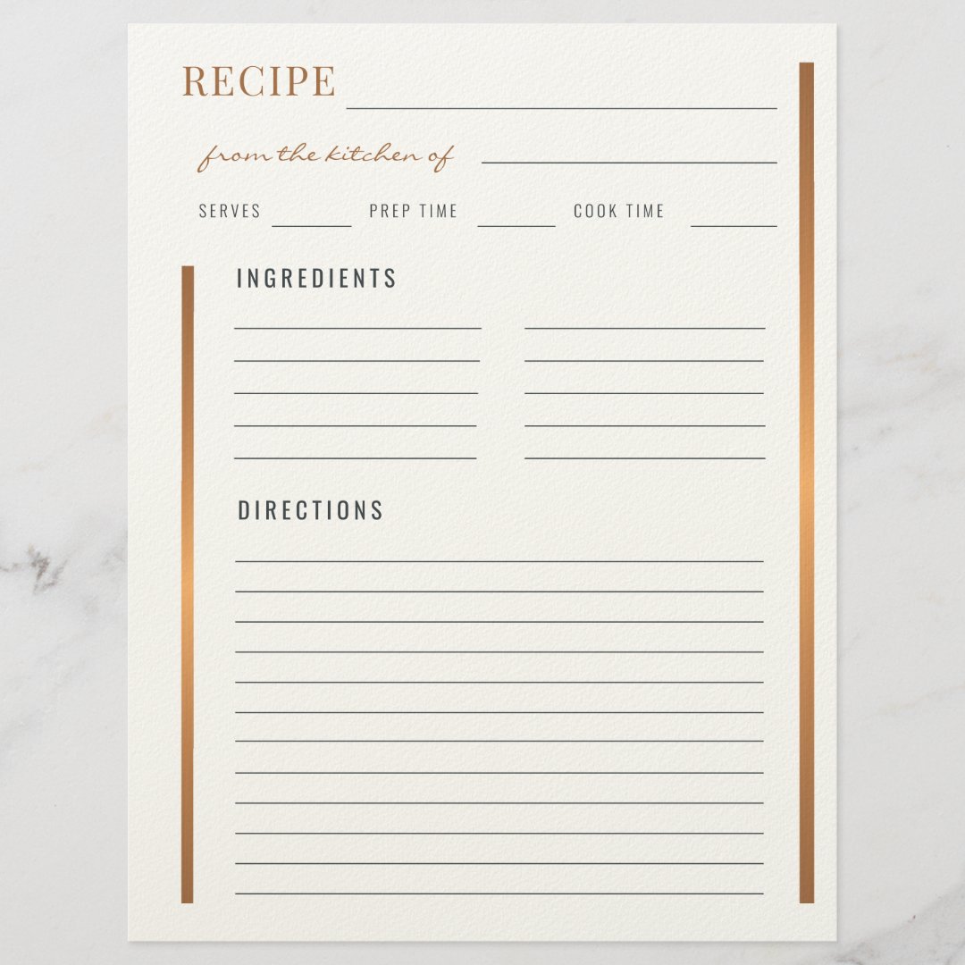 Elegant from the kitchen of gold cook blank recipe letterhead | Zazzle