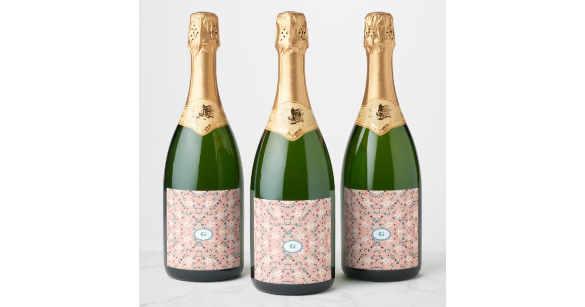 Elegant froral Pink Sparkling Wine Label | Zazzle