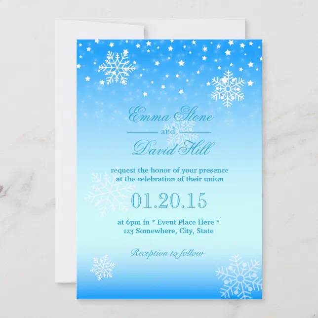 Elegant Frozen Winter Snowflakes Blue Wedding Invitation | Zazzle