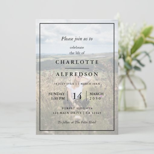 Elegant Funeral | Chic Memorial Service Photo Invitation | Zazzle