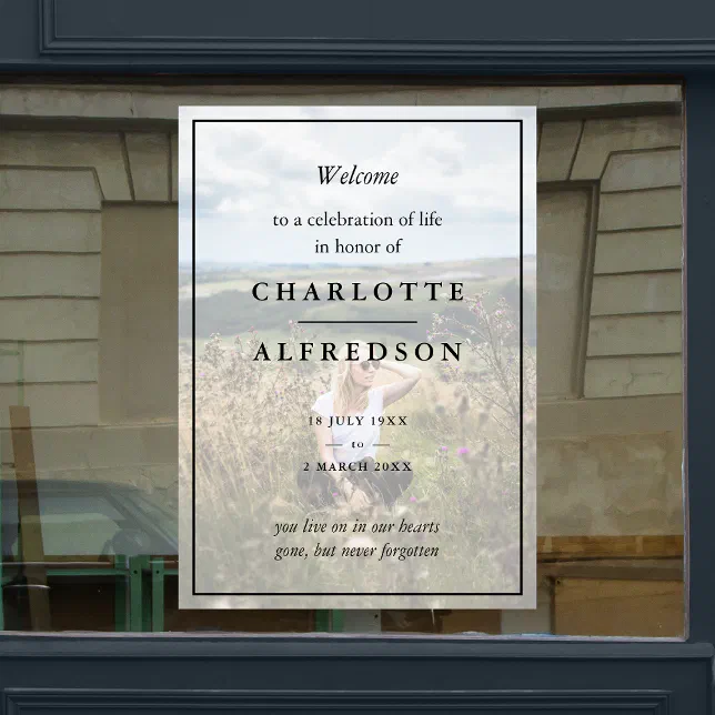 Elegant Funeral | Chic Memorial Service Photo Window Cling | Zazzle