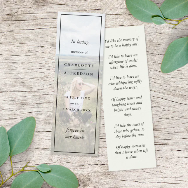Elegant Funeral Favor Memorial Mini Bookmark Card | Zazzle
