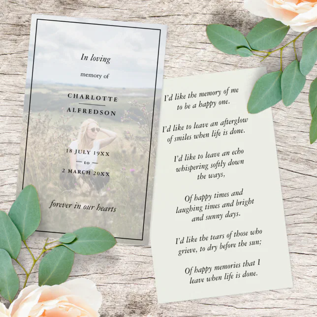Elegant Funeral Favor | Memorial Photo Poem Card | Zazzle