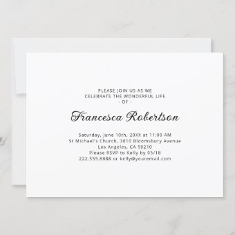 Elegant Funeral Memorial Celebration of Life Invitation | Zazzle