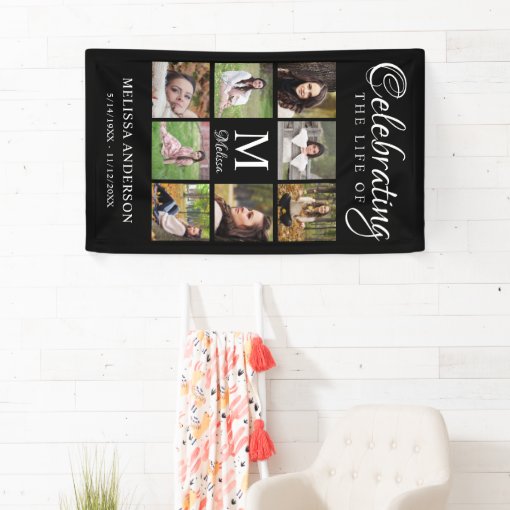Elegant Funeral Photo Collage Celebration Of Life Banner | Zazzle