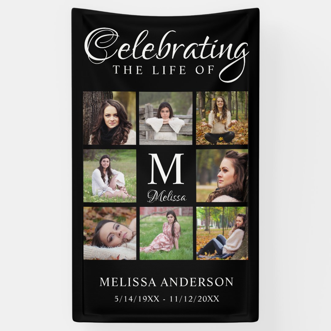 Elegant Funeral Photo Collage Celebration Of Life Banner | Zazzle