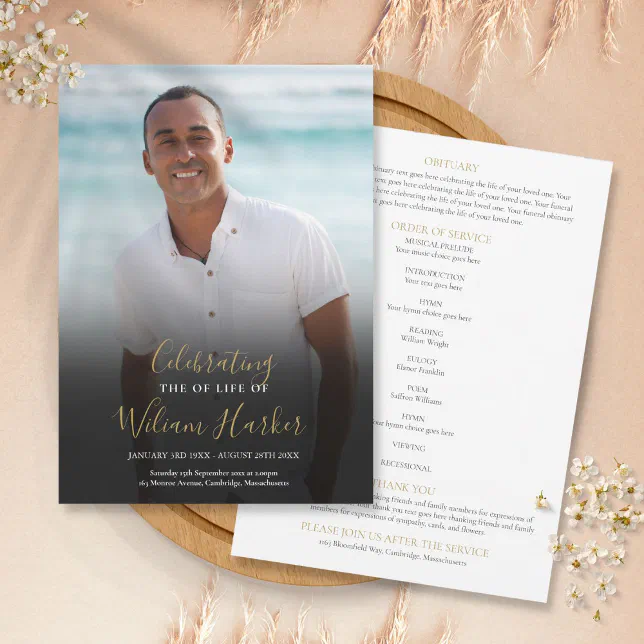 Elegant Funeral Photo Order Of Service Program | Zazzle