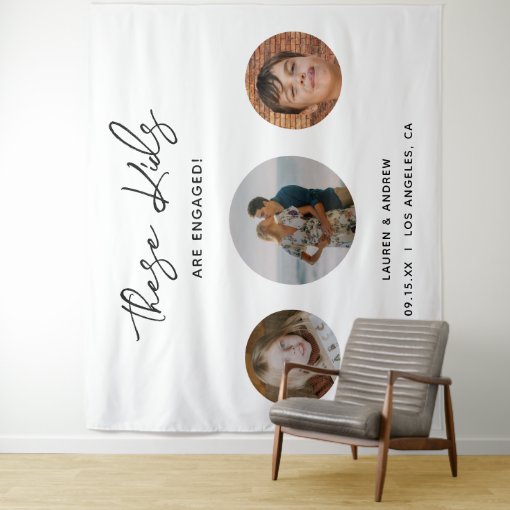 Elegant Funny Kids Photo Engagement Party Backdrop | Zazzle