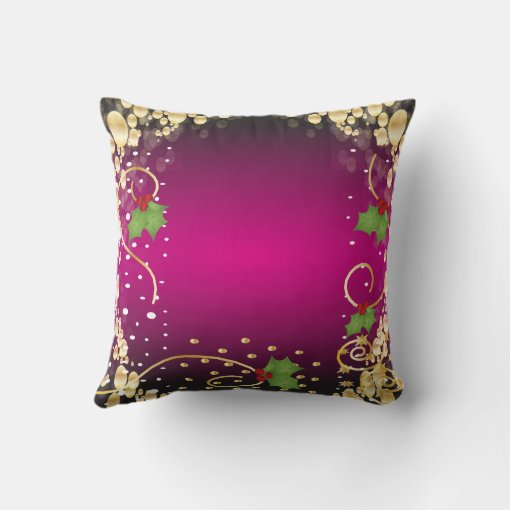 Elegant Fuschia Pink and Gold Christmas Throw Pillow | Zazzle