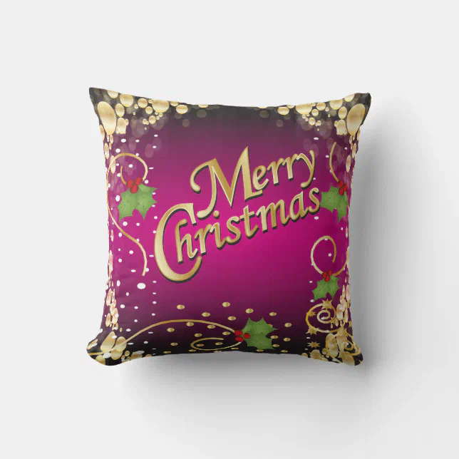 Elegant Fuschia Pink and Gold Christmas Throw Pillow | Zazzle