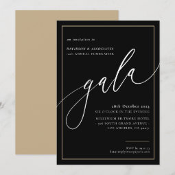 ELEGANT GALA calligraphy stylish formal black gold Invitation | Zazzle
