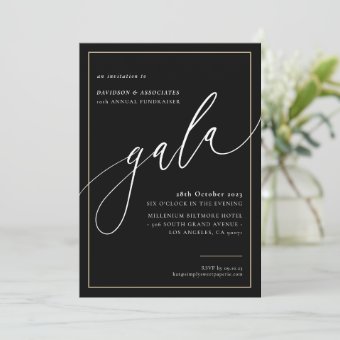 ELEGANT GALA calligraphy stylish formal black gold Invitation | Zazzle
