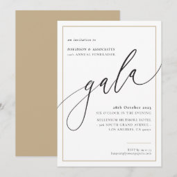 ELEGANT GALA calligraphy stylish formal gold black Invitation | Zazzle