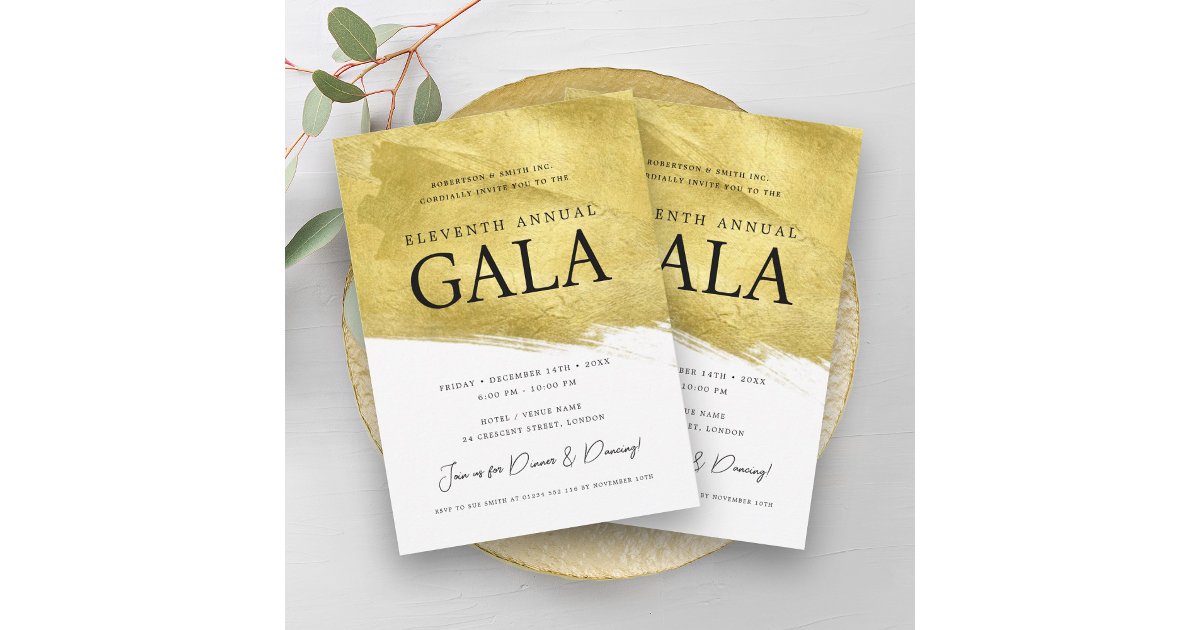 Elegant GALA Company Business Gold Brush Invitation | Zazzle