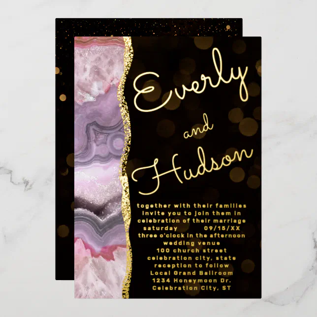 Elegant Galaxy Geode Pink & Gold Wedding Foil Invitation | Zazzle