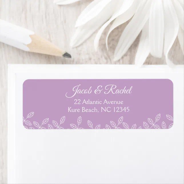 Elegant Garden Leaves Lavender Wedding Invitation Label | Zazzle