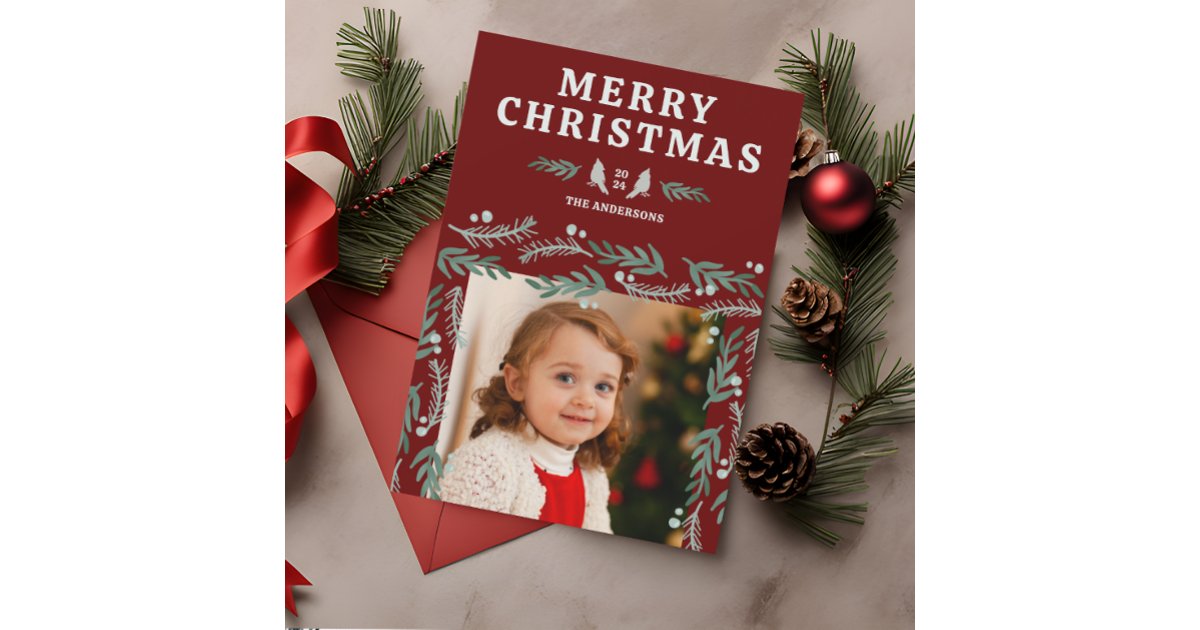 Elegant Garland Border Cardinal Christmas Holiday Card | Zazzle