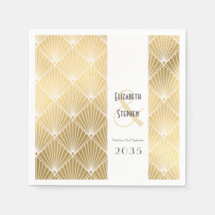Elegant Gatsby Art Deco 1920's Gold Wedding Napkins | Zazzle