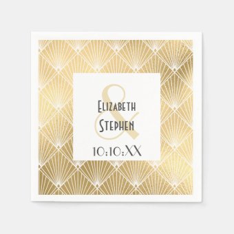 Elegant Gatsby Art Deco White & Gold Wedding Napk Napkins | Zazzle