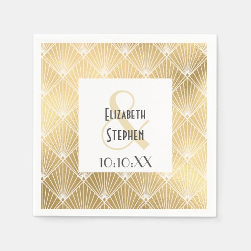 Elegant Gatsby Art Deco White & Gold Wedding Napk Napkins | Zazzle