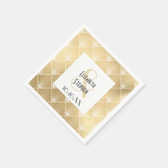 Elegant Gatsby Art Deco White & Gold Wedding Napk Napkins | Zazzle