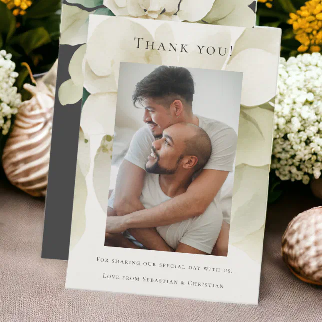 Elegant Gay Wedding Two Grooms in Suits Thank You Card | Zazzle