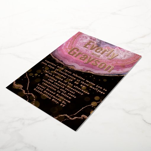 Elegant Geode Pink & Gold Wedding Foil Invitati Foil Invitation | Zazzle