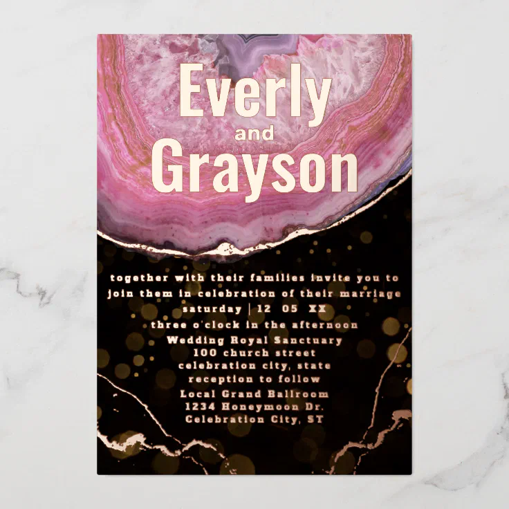 Elegant Geode Pink & Gold Wedding Foil Invitati Foil Invitation | Zazzle