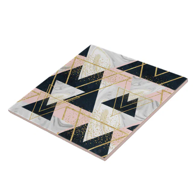 Elegant geometric and confetti golden design ceramic tile | Zazzle