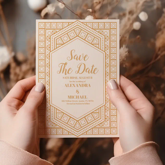 Elegant Geometric Art Deco Wedding Save The Date | Zazzle