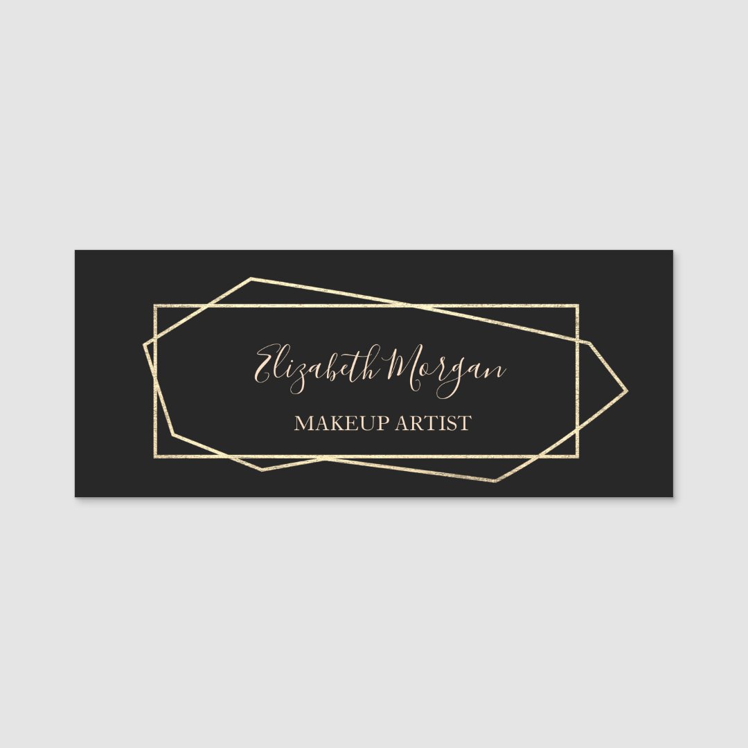 Elegant Geometric , Black, Makeup artist Name Tag | Zazzle