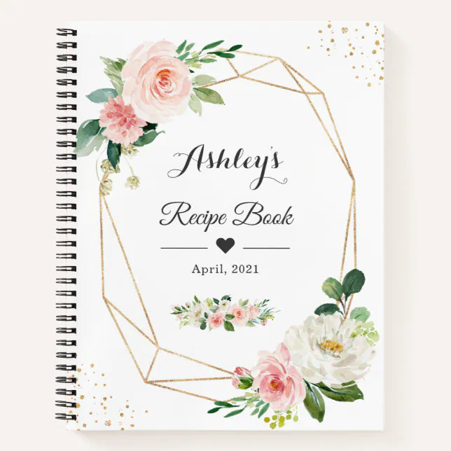 Elegant Geometric Blush Pink Floral Recipe Book | Zazzle