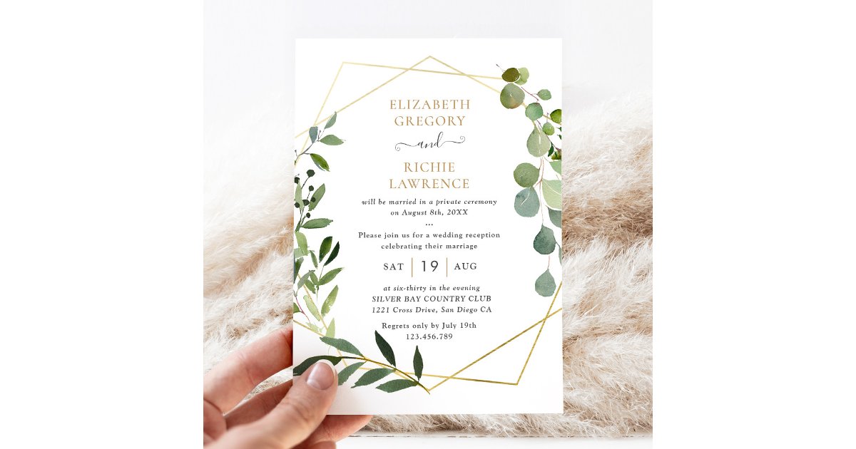 Elegant Geometric Greenery Wedding Reception Invitation | Zazzle