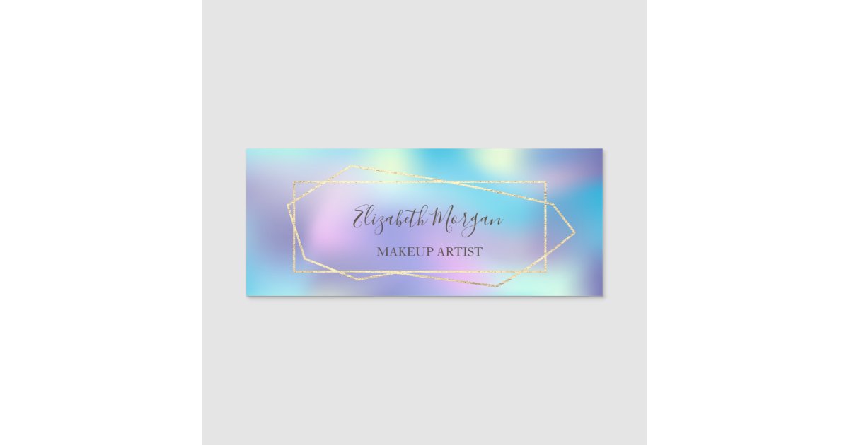 Elegant Geometric,Holographic Makeup artist Name Tag | Zazzle