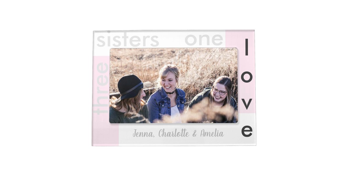 Elegant Geometric Pink Grey Calligraphy Sisters Magnetic Frame | Zazzle