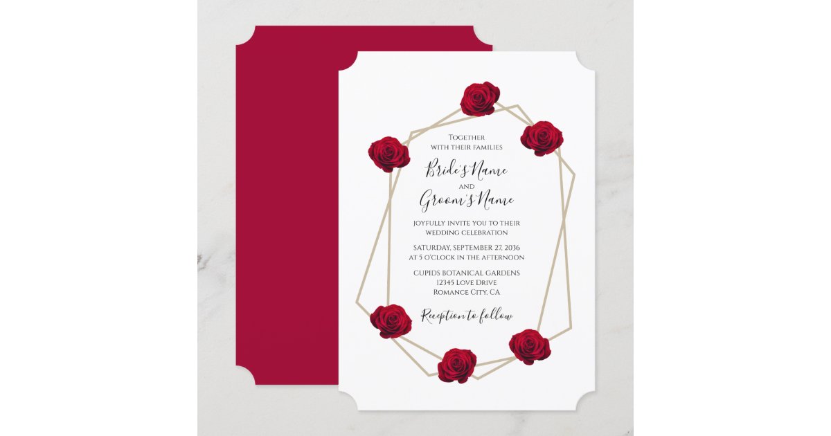Elegant Geometric Red Rose Wedding Invitations | Zazzle
