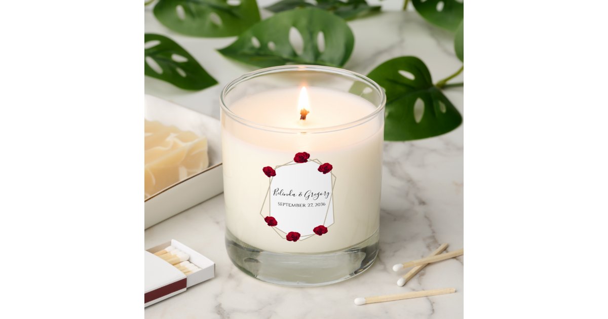 Elegant Geometric Red Rose Wedding Scented Candle | Zazzle
