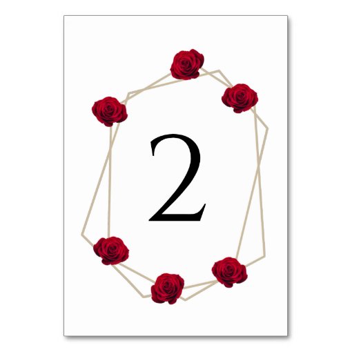 Elegant Geometric Red Rose Wedding Table Number | Zazzle
