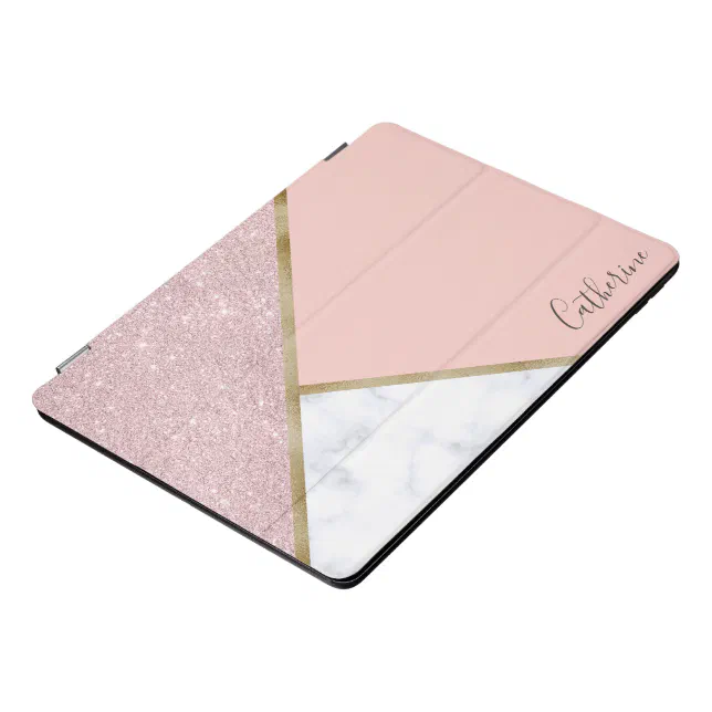 Elegant geometric rose gold glitter white marble iPad pro cover | Zazzle