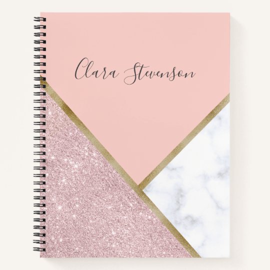 Elegant geometric rose gold glitter white marble notebook | Zazzle.com