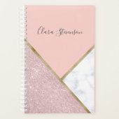 Elegant geometric rose gold glitter white marble planner | Zazzle
