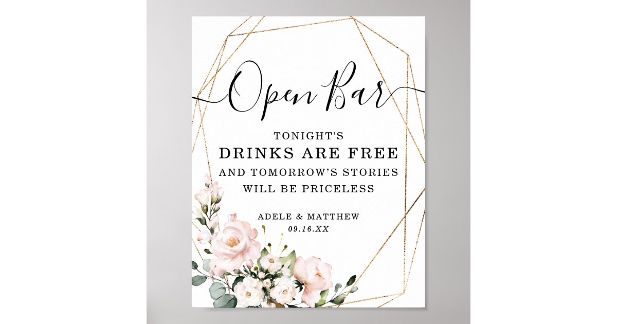 Elegant Geometric Shape Pink Blush Open Bar Sign | Zazzle