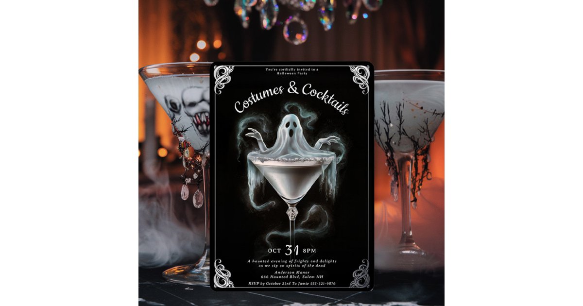 Elegant Ghost Martini Halloween Party Foil Invitation | Zazzle