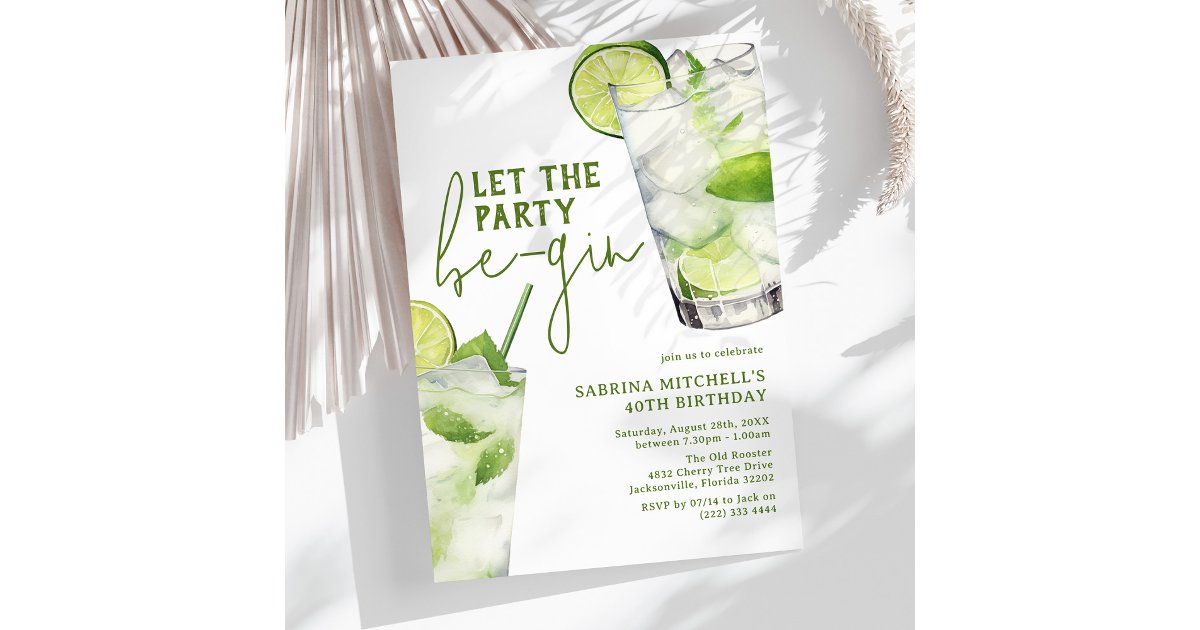 Elegant Gin Alcohol Adult Birthday Invitation | Zazzle